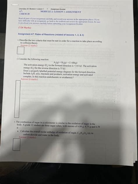 Solved Chemistry 30 Module 2 Lesson 1 7 Assignet A7 Module
