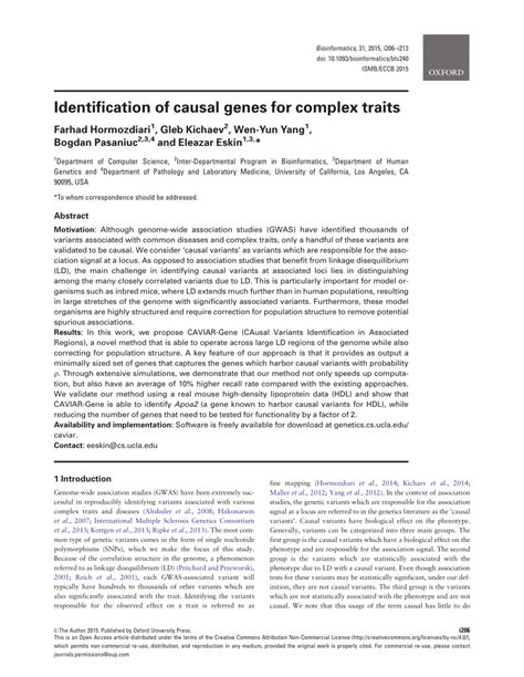Pdf Identification Of Causal Genes For Complex Traits