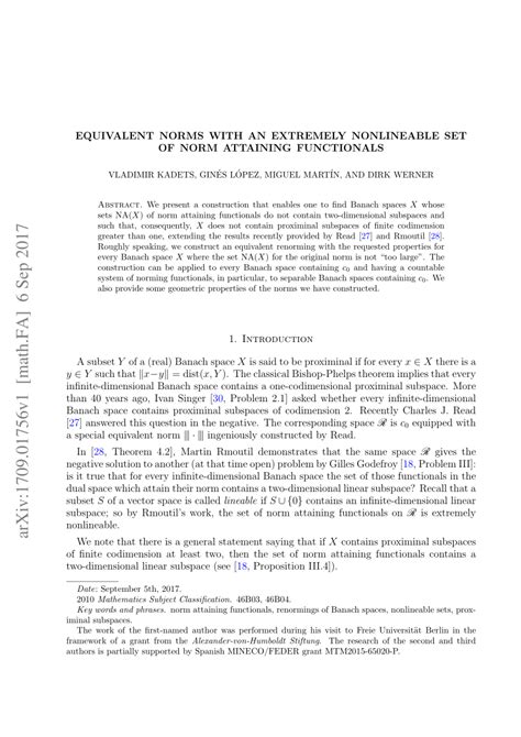 Pdf Equivalent Norms With An Extremely Nonlineable Set Of Norm Attaining Functionals