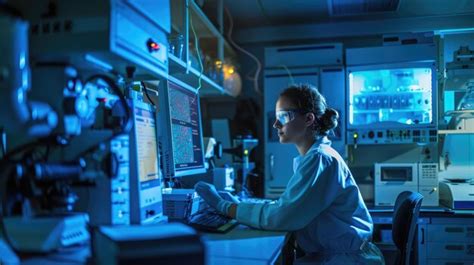 In A Hightech Lab A Scientist Is Deeply Focused On Analyzing Data Using