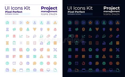 Project Management Pixel Perfect Ui Icons Set For Dark Light Mode