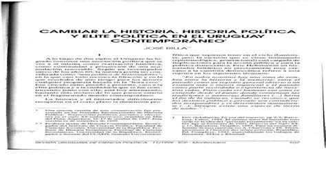 Rilla Cambiar La Historia Historia Politica Y Elite Politica En El Uruguay Contemporáneo En