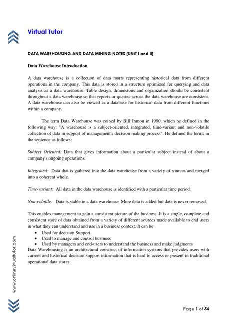 Data Warehousing And Data Mining Notes Unit I And Ii Data Warehouse Metadata