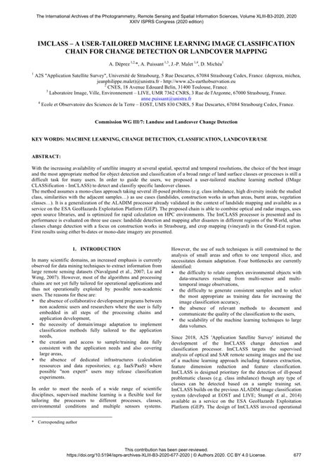 PDF Imclass A User Tailored Machine Learning Image Classification Chain For Change Detection