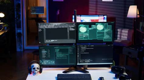 High Tech Computer System Running Malicious Code In Empty Apartment