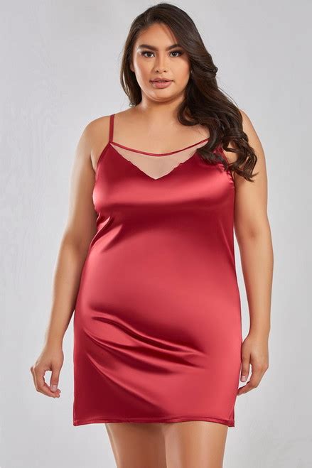 Plus Size Burgundy Brittany Satin Lingerie Chemise Spicy Lingerie