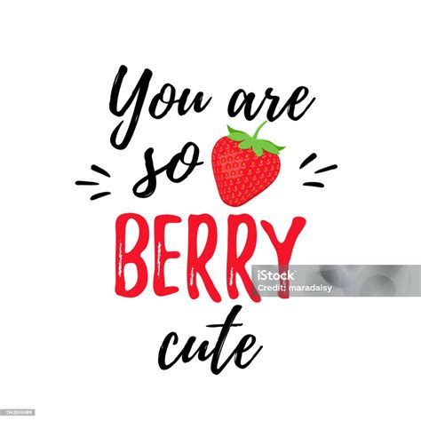 베리 큐트 딸기 견적 디자인입니다 벡터 일러스트입니다 검은색에 대한 스톡 벡터 아트 및 기타 이미지 검은색 과일 귀여운