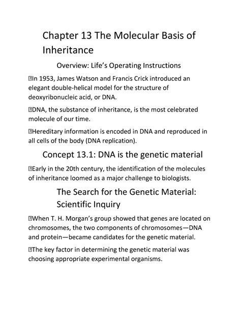 Document 32 Chapter 13 The Molecular Basis Of Inheritance Chapter 13 The Molecular Basis Of