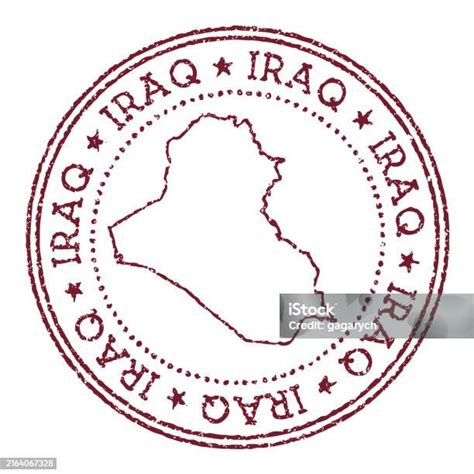 이라크 공화국 국가지도 와 둥근 고무 도장 원형 텍스트와 별 벡터 일러스트 레이 션 빈티지 빨간 여권 스탬프 0명에 대한 스톡