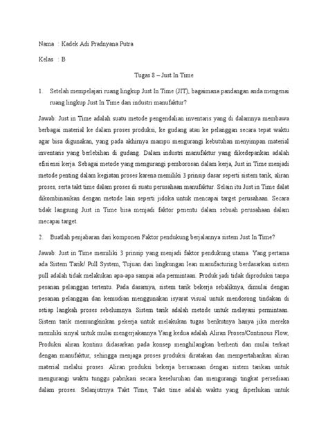 Kadek Adi Pradnyana Putra Kelas B Tugas 8 Just In Time Pdf