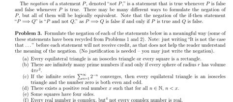 Solved The Negation Of A Statement P Denoted Not P Is A