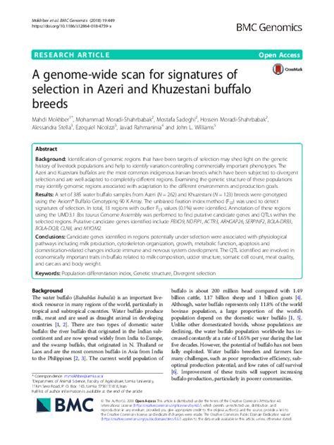 Pdf A Genome Wide Scan For Signatures Of Selection In Azeri And Khuzestani Buffalo Breeds