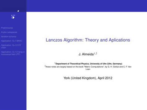 PDF Lanczos Algorithm Theory And Aplicationsqubit Ulm Wp Content Uploads Lanczos