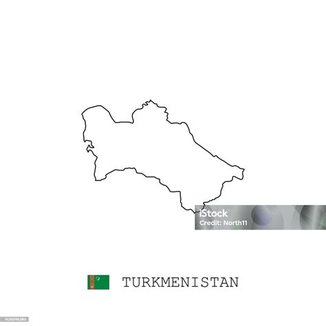 투르크메니스탄 벡터 맵 윤곽선 선 선형 흰색 배경에 투르크메니스탄 검은 지도 투르크메니스탄 국기 0명에 대한 스톡 벡터 아트 및