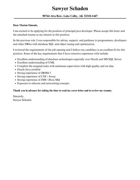 Principal Java Developer Cover Letter Velvet Jobs