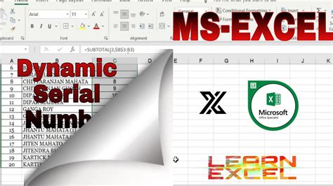 dynamic serial number in excel ll auto generate serial numbers in excel ll youtube