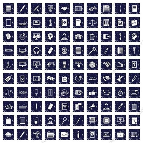 흰색 배경 벡터 일러스트 레이 션에서 절연 그런 지 스타일 사파이어 색상에서 설정 100 사무 아이콘 목록 종이 클립 달러 Png 일러스트 및 벡터 에 대한 무료