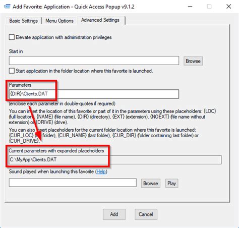 Placeholders Quick Access Popup