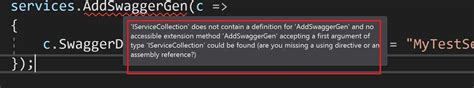 Iservicecollection Doesnt Contain A Definition Of Addswaggergen Thecodebuzz