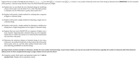 Suppose That We Consider All 10 Digit Decimal Strings