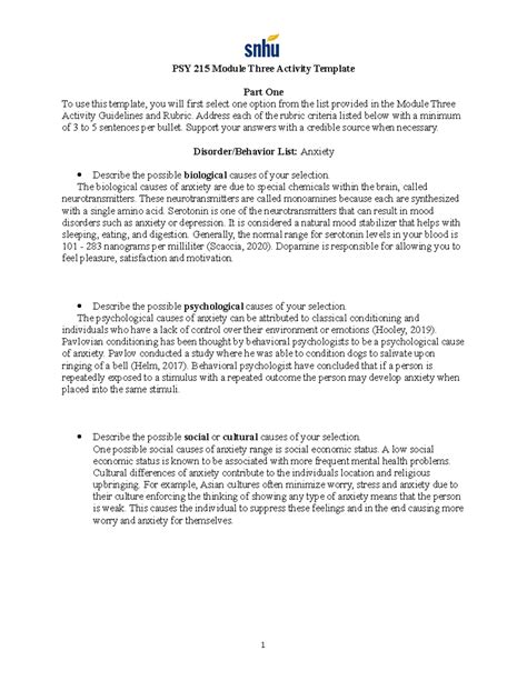 Olivia David Module 3 Activity PSY 215 Module Three Activity Template Part One To Use This