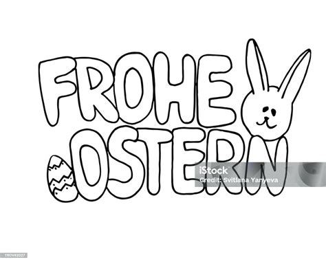 프로헤 오스테른은 독일어로 행복한 부활절을 의미합니다 인사말 부활절 카드 템플릿입니다 손으로 그린 만화 낙서 색칠 페이지 4월에 대한 스톡 벡터 아트 및 기타 이미지