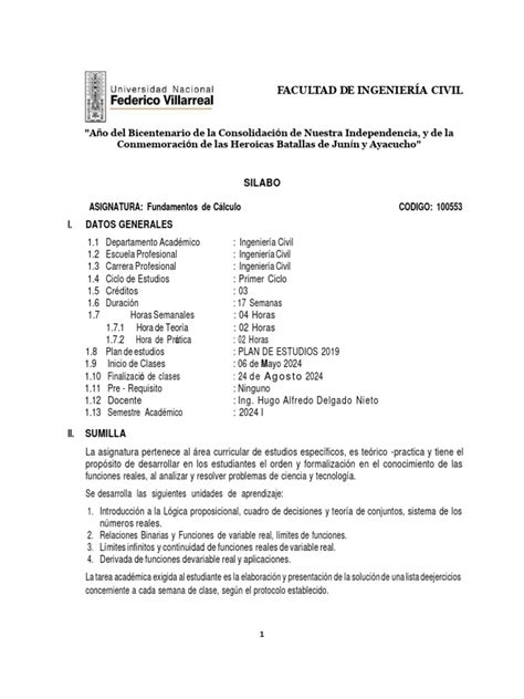 silabo fundamentos de calculo pdf derivado ecuaciones