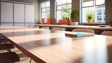 View Of The Long Table In The Classroom In The Sunlight Stock Image