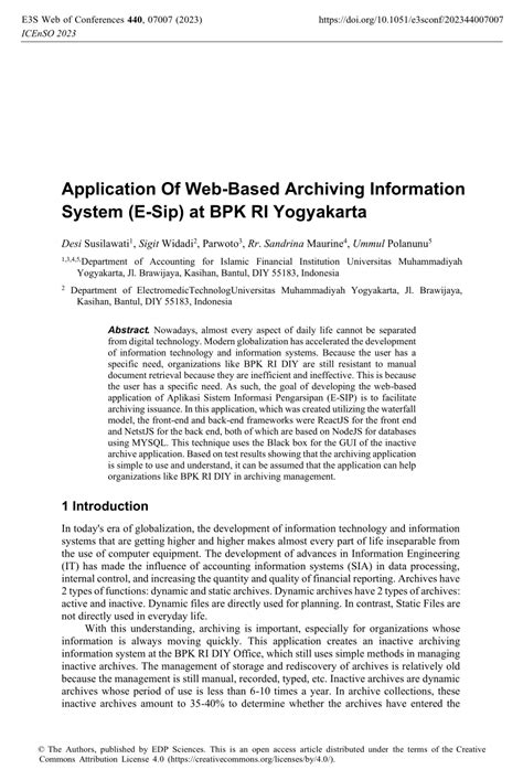 Pdf Application Of Web Based Archiving Information System E Sip At