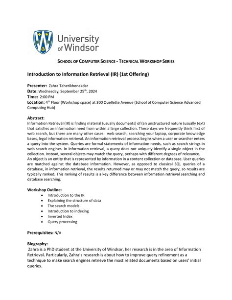 Technical Workshop Introduction To Information Retrieval Ir 1st Offering Zahra