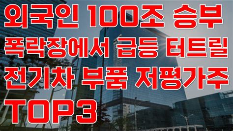 상한가 외국인 100조 승부 폭락장에서 급등 터트릴 전기차 부품 저평가 대장주 Top3 공개 2차전지관련주 전기차