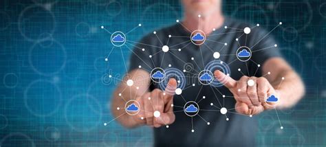 Man Touching A Cloud Networking Stock Image Image Of Connection Archive