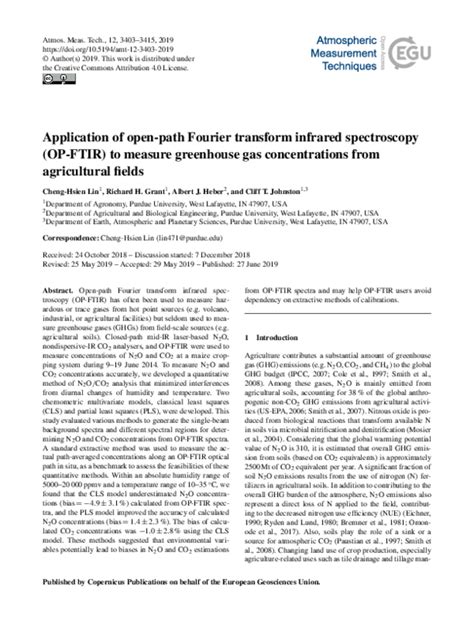 Pdf Application Of Open Path Fourier Transform Infrared Spectroscopy