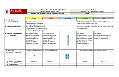 Pdfcoffee PER DEV GRADES 1 To 12 DAILY LESSON LOG School DAWAN