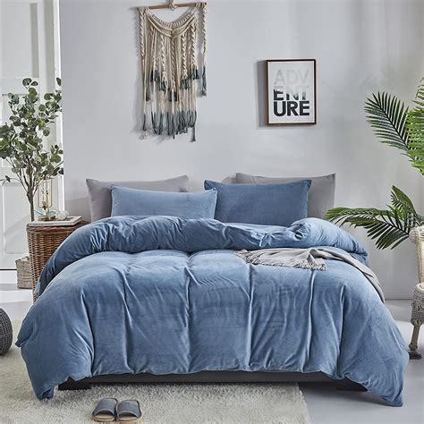 Pureant Blue Fluffy Comforter Set Full Lake Blue Velvet