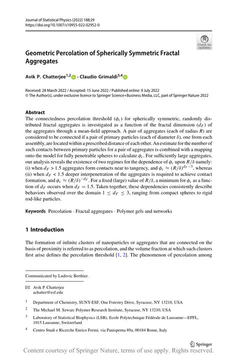 Geometric Percolation Of Spherically Symmetric Fractal Aggregates