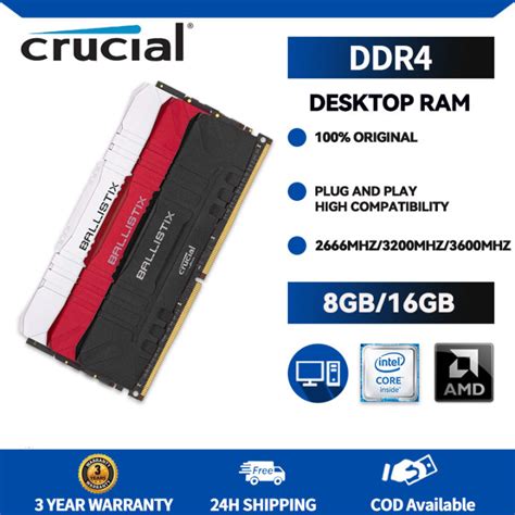 Crucial Ballistix Ddr4 Ram 8gb丨16gb Desktop Memory 2666mhz 3200mhz