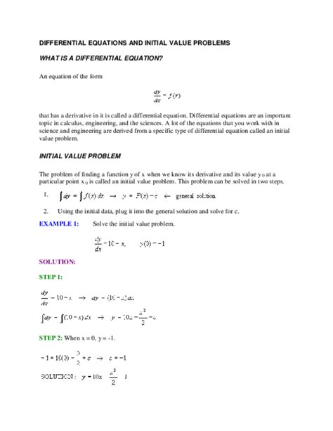 Pdf Differential Equations And Initial Value Problems What Is A