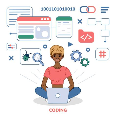 Programmer Tester Female Character Cartoon Illustration African American Woman Software