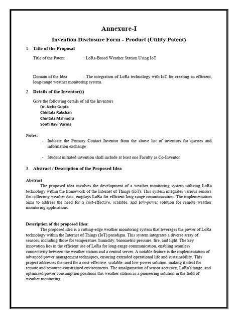 Ipr Utility Patent Application Form Repaired Pdf Internet Of
