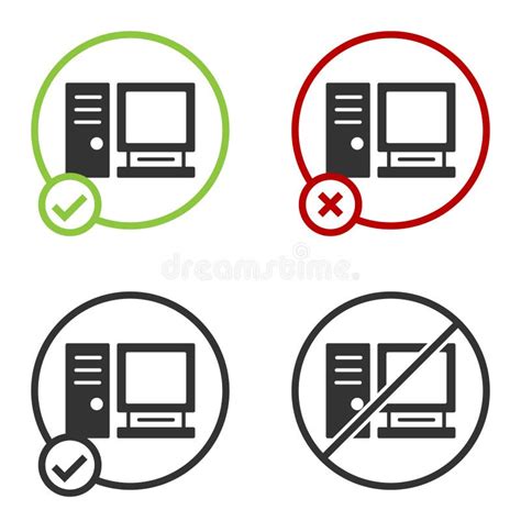 Black Computer Monitor Icon Isolated On White Background Pc Component Sign Circle Button Stock
