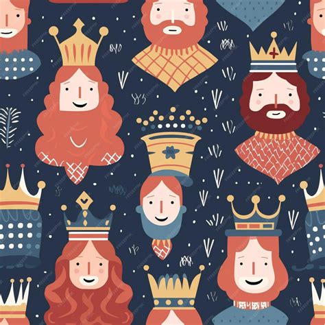 Premium Ai Image A Close Up Of A Pattern Of People Wearing Crowns