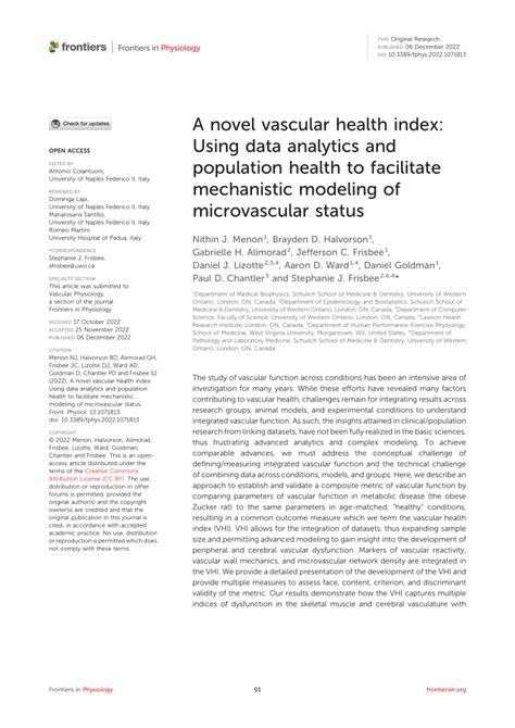 Pdf A Novel Vascular Health Index Using Data Analytics And Population Health To Facilitate
