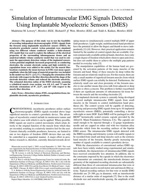 Pdf Simulation Of Intramuscular Emg Signals Detected Using