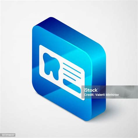 회색 배경에 격리 치과 카드 또는 환자 의료 기록 아이콘이있는 등색 클립 보드 치과 보험 치과 진료소 보고서 파란색 정사각형 버튼 벡터 3차원 형태에 대한 스톡 벡터 아트