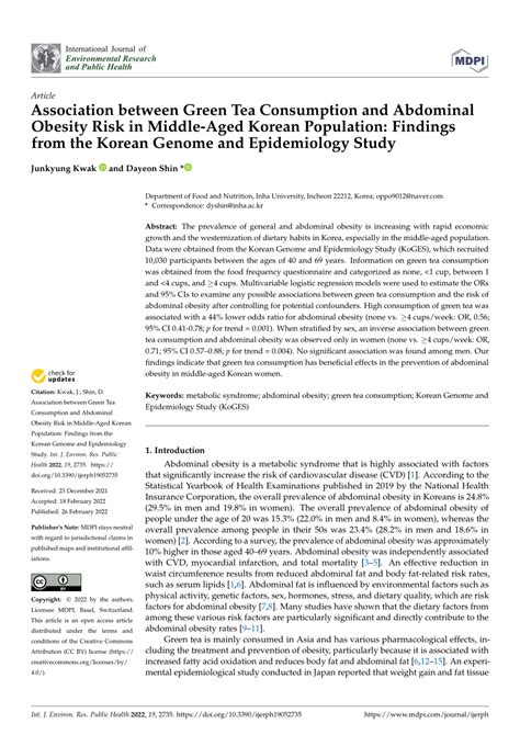 Pdf Association Between Green Tea Consumption And Abdominal Obesity