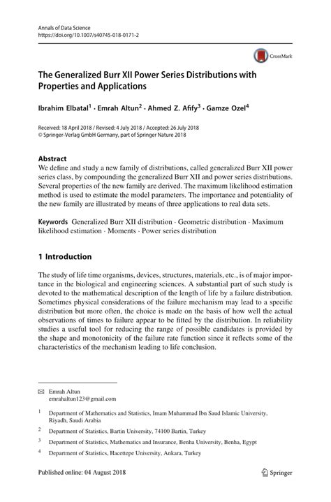 Pdf The Generalized Burr Xii Power Series Distributions With Properties And Applications
