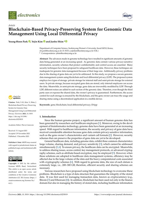 Pdf Blockchain Based Privacy Preserving System For Genomic Data Management Using Local