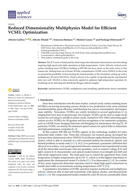 pdf reduced dimensionality multiphysics model for efficient vcsel