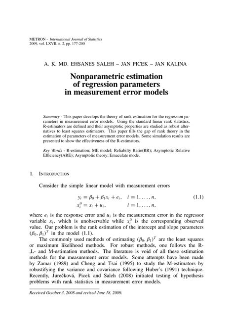 pdf nonparametric estimation of regression parameters in measurement